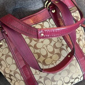 Coach | Bags | Coach Burgundy Sig Jacquard Large Shoulderbag | Poshmark